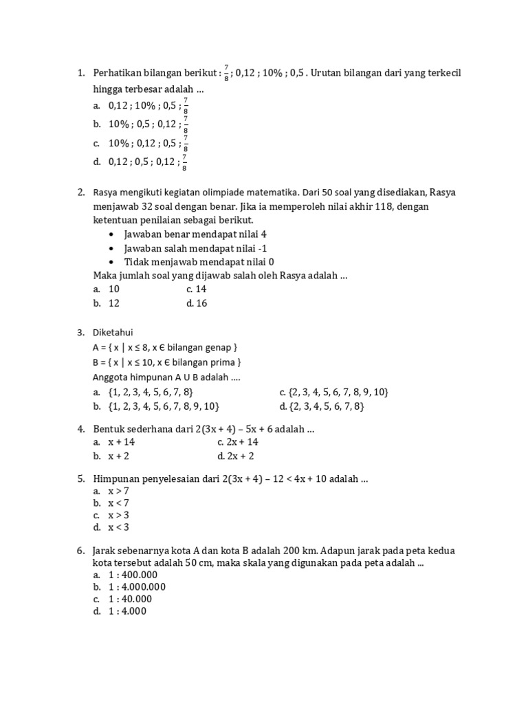Latihan Soal Us Matematika 1-35 | PDF