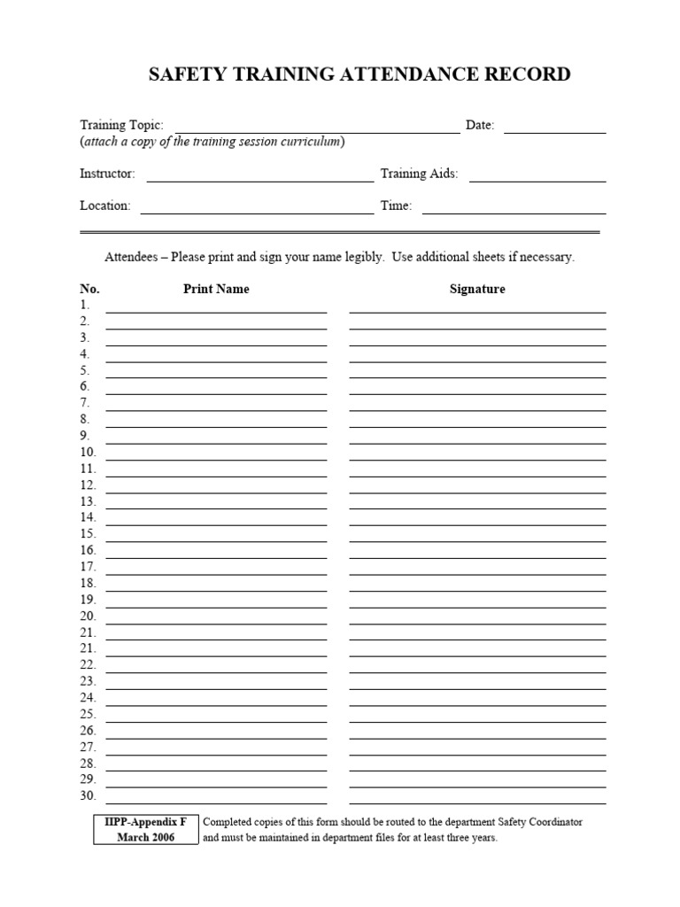 Safety Training Attendance Form | PDF | Art