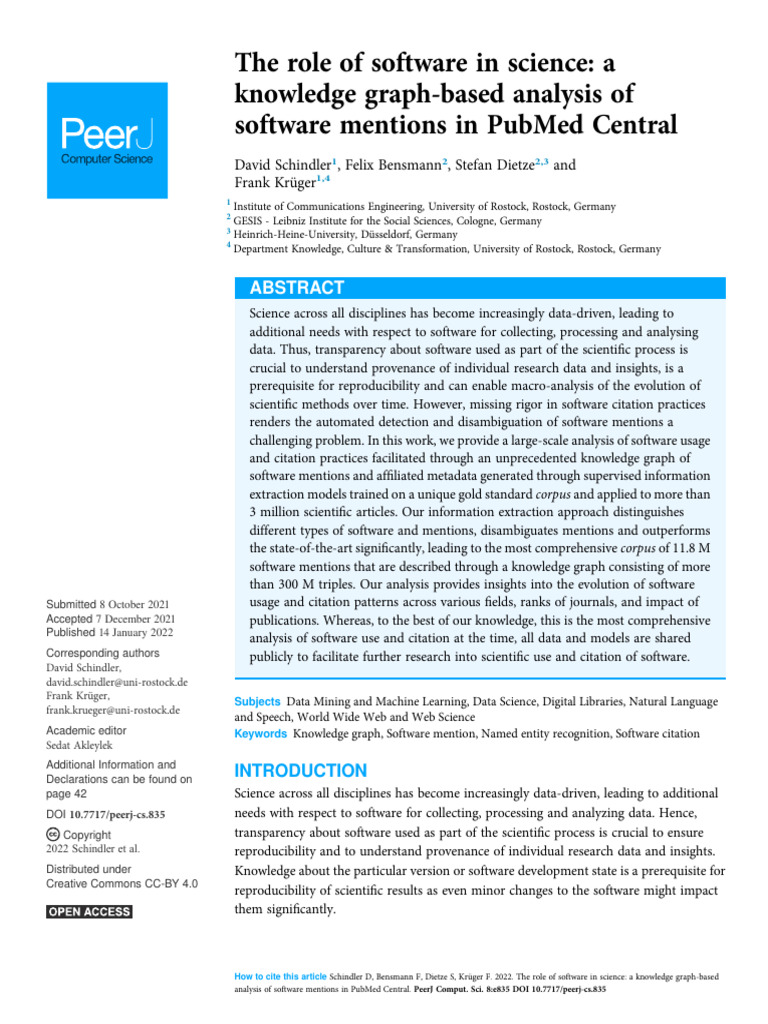 The Role of Software in Science A Knowledge Graph | Download Free PDF | Data | Metadata
