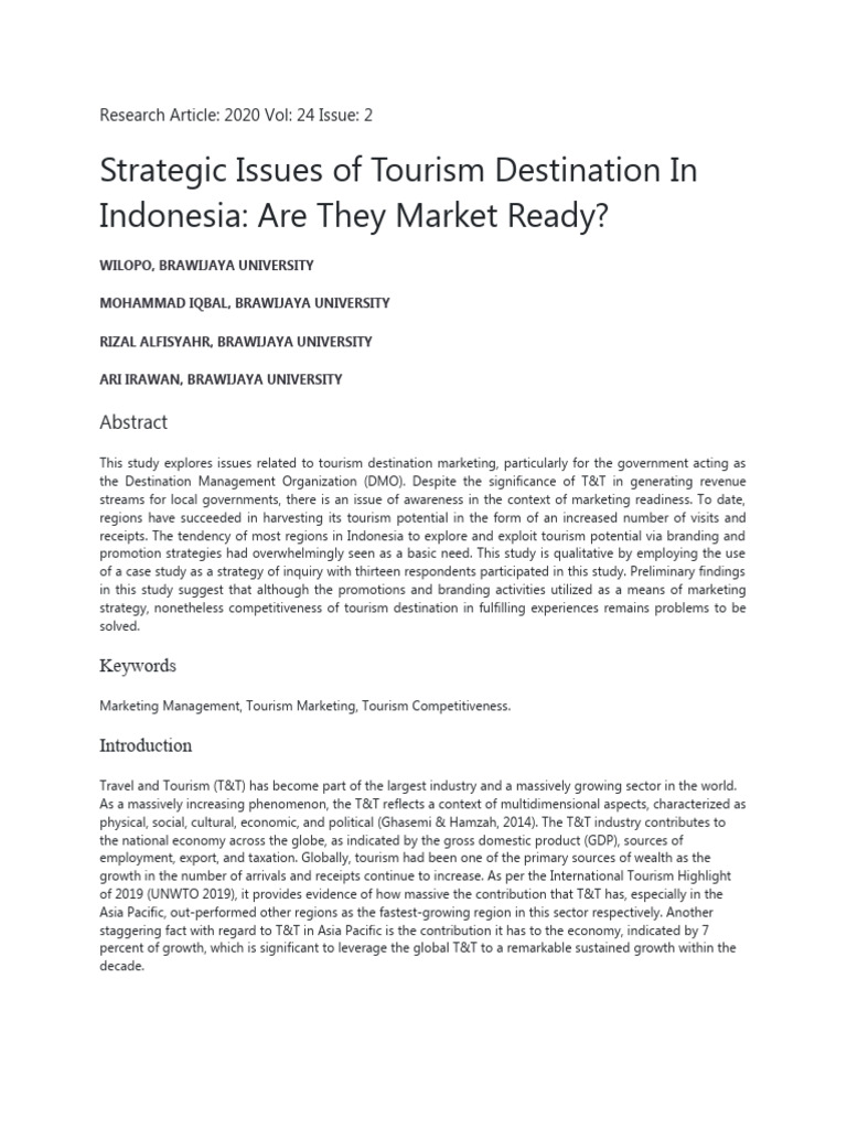2020 Strategic Issues of Tourism Destination in Indonesia - Are They ...