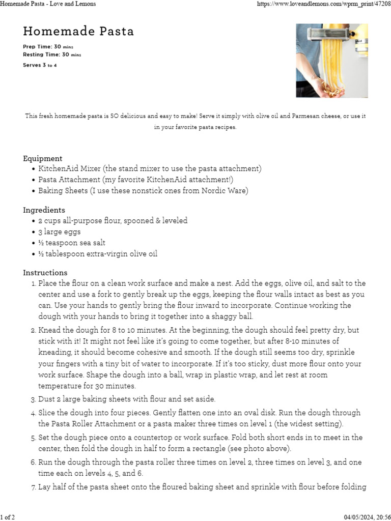 Homemade Pasta Recipe Guide | PDF | Pasta | Dough