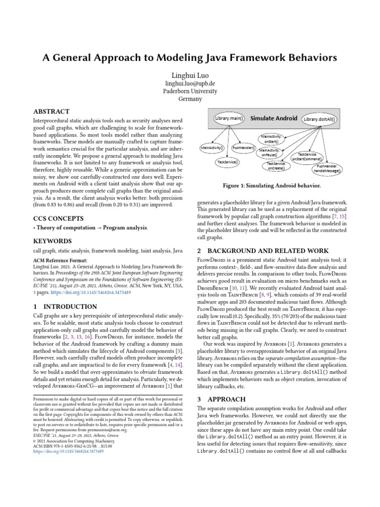 A General Approach To Modeling Java Framework Behaviors | PDF | Library (Computing) | Analysis