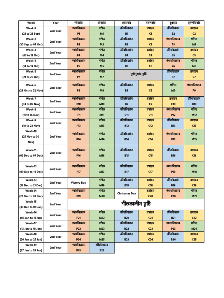 HSC 2nd Year Class Routine | PDF