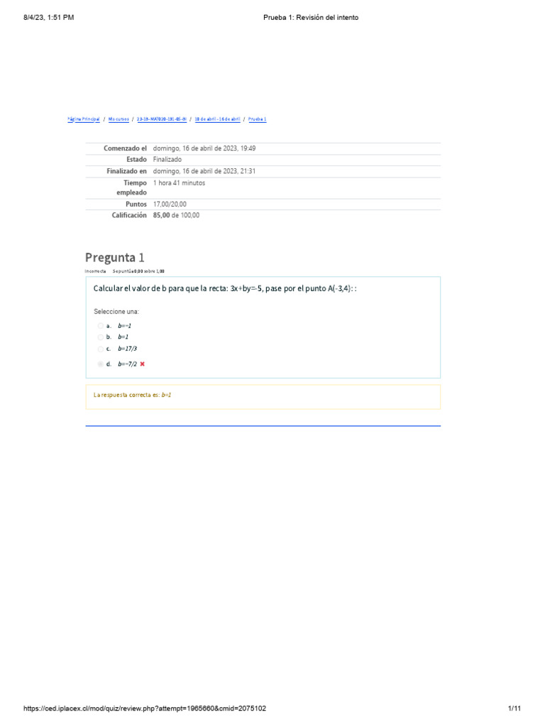 Prueba 1 - Revisión Del Intento | PDF | Pendiente Prueba 1 - Revisión Del Intento | PDF | Pendiente