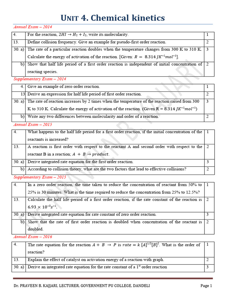 Unit 4-Chemical Kinetics | PDF | Reaction Rate | Reaction Rate Constant