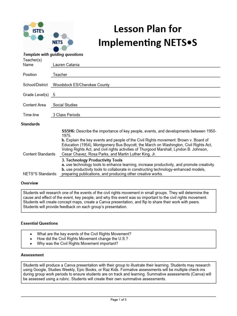 Iste Lesson Plan Lauren Catania | Download Free PDF | Behavior ...