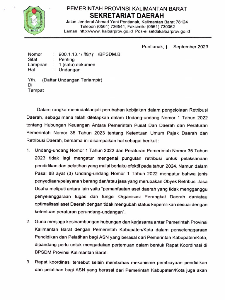 Surat Undangan Rakor BPSDM-BKPSDM-Sekwan | PDF