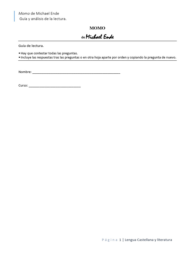 Guía Lectura. Momo CORTA | PDF