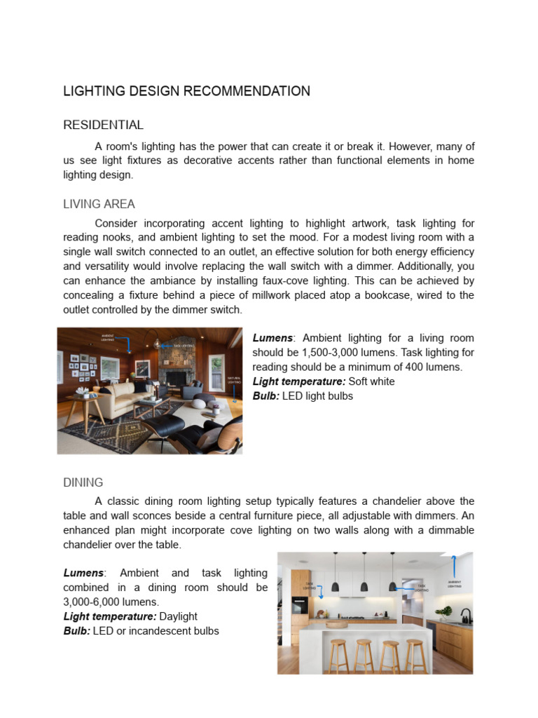 Bu3 - Lighting Design Recommendation | PDF | Lighting | Interior Design