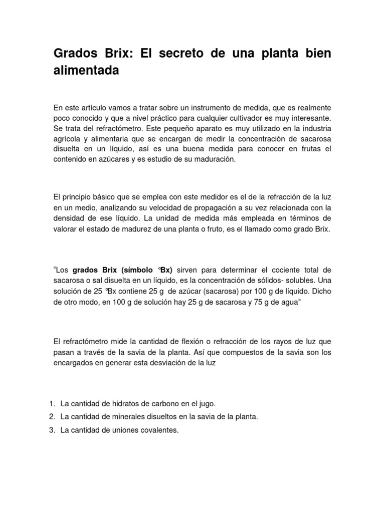 Grados Brix: Medida de Salud Vegetal | PDF | Nutrientes | Fertilizante