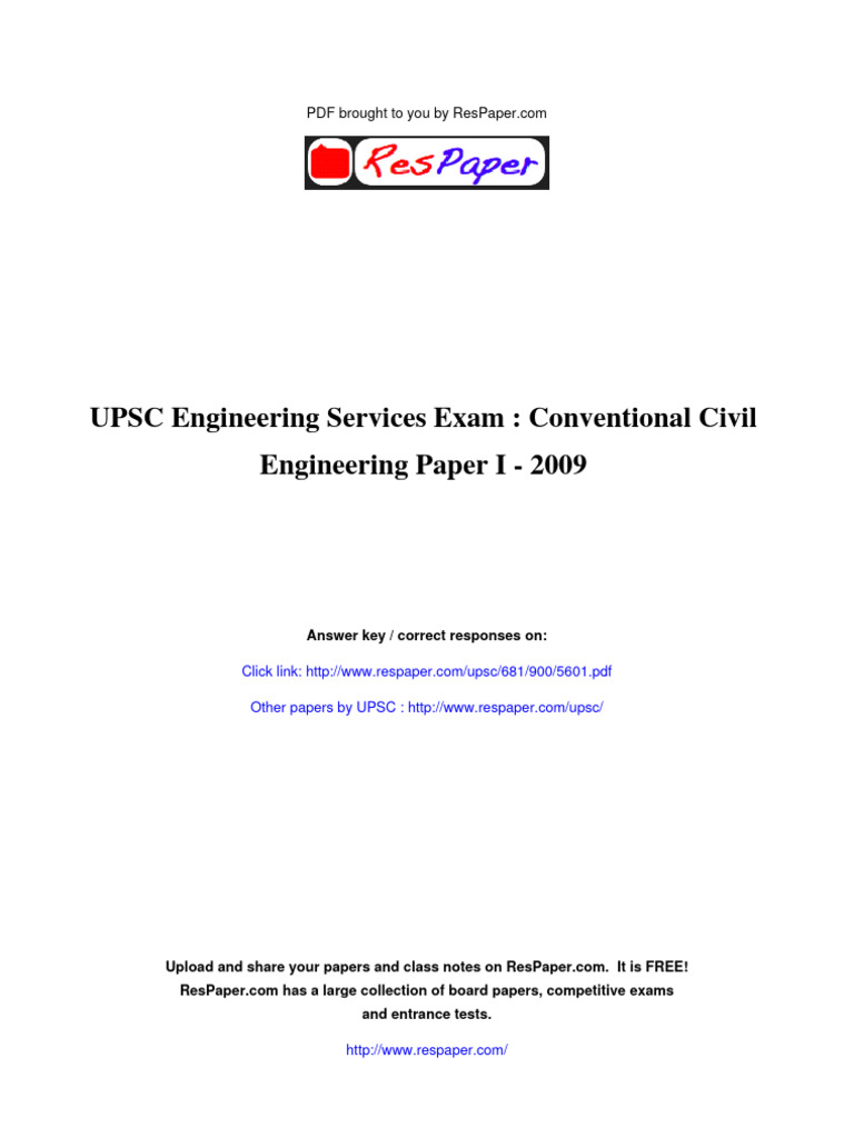 UPSC Engineering Services Exam: Conventional Civil Engineering Paper I ...