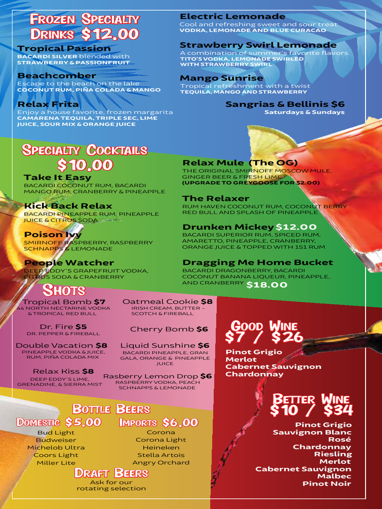 Relax Grill Cocktail and Food Menu | PDF | Hamburgers | Salad