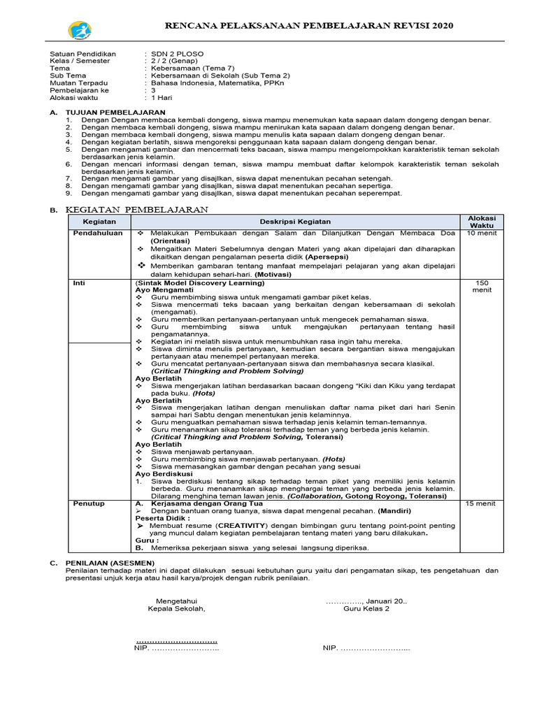RPP Kelas 2 Tema 7 Subtema 2 Pembelajaran 3 | PDF | Karier & Perkembangan | Sains & Matematika