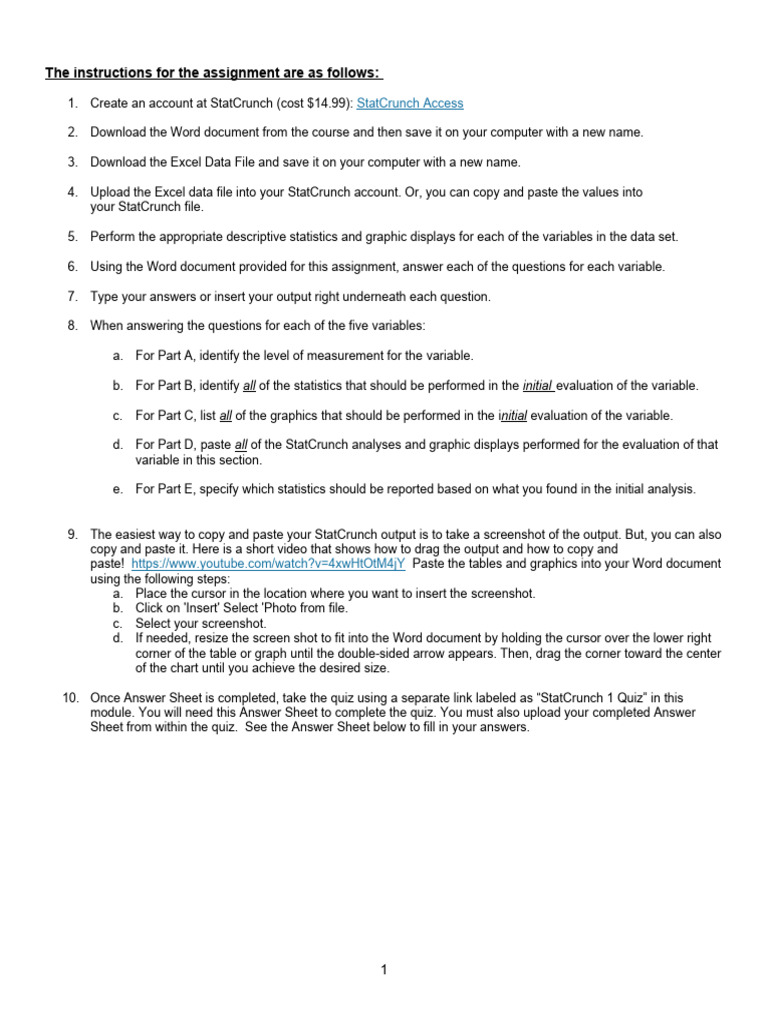 Week 4 StatCrunch Answer Sheet | PDF | Statistics