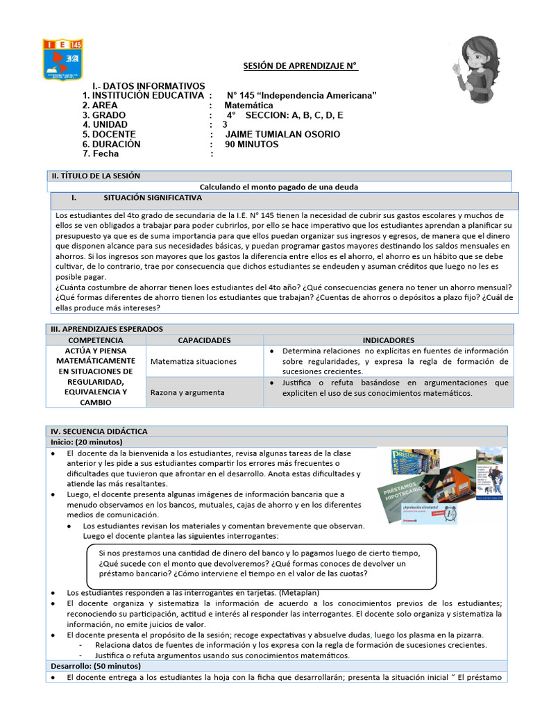 Mat4-U3-Sesion 02 | PDF | Bancos | Dinero
