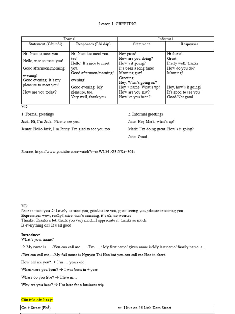 Lesson 1 Greeting | PDF
