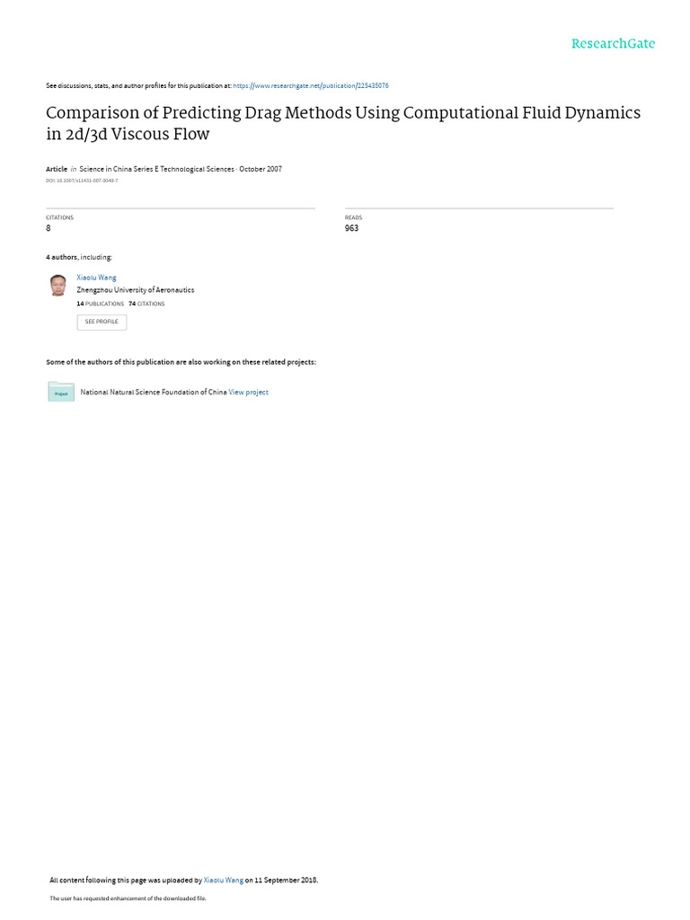 Comparisonof Predict Drag Methods Using CFDin 2 D3 DViscous Flow | PDF ...