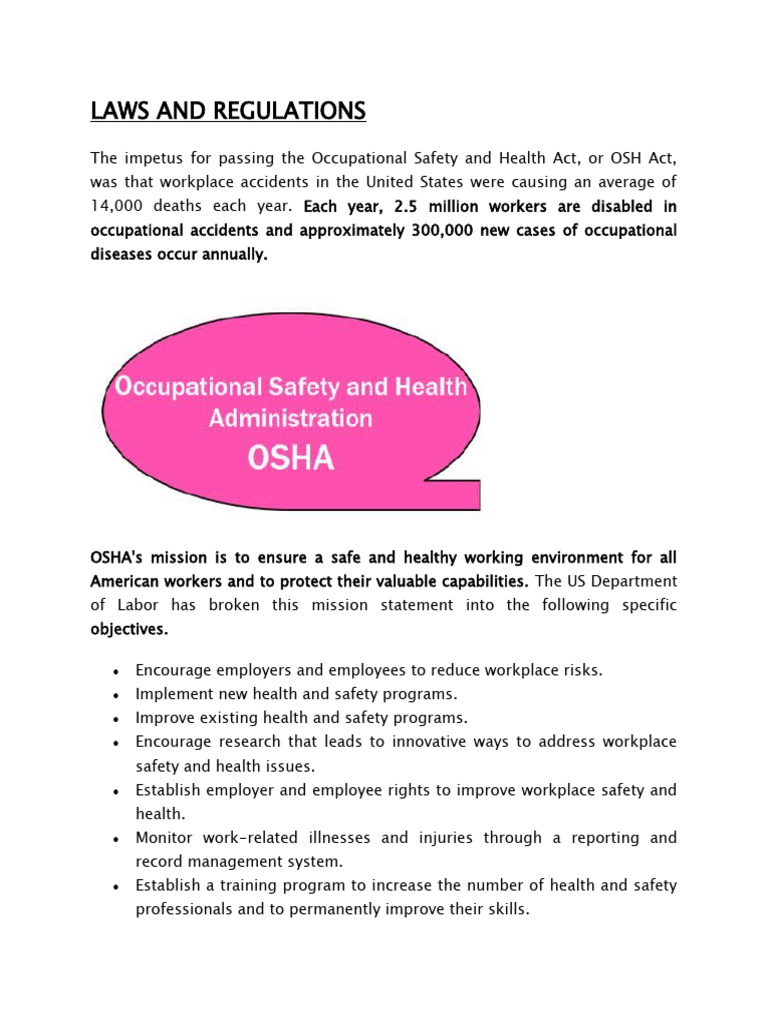 LAWS AND REGULATIONS | PDF | Occupational Safety And Health | Occupational Safety And Health ...