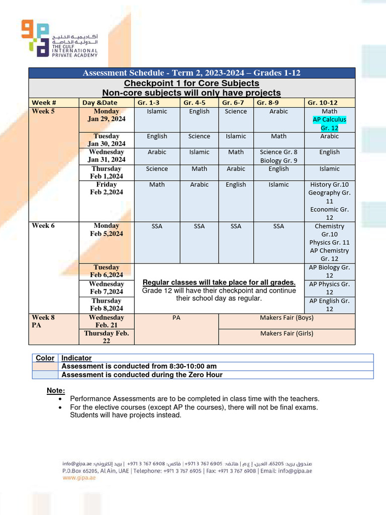 2324 - T2 Assessments Schedule | PDF | Advanced Placement | Mathematics