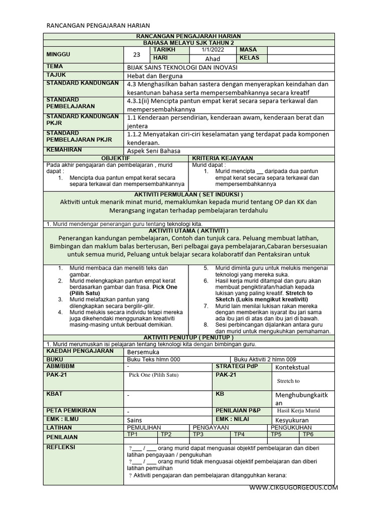 RPH Minggu 23 BM SJK THN 2 by Cikgu Gorgeous | PDF
