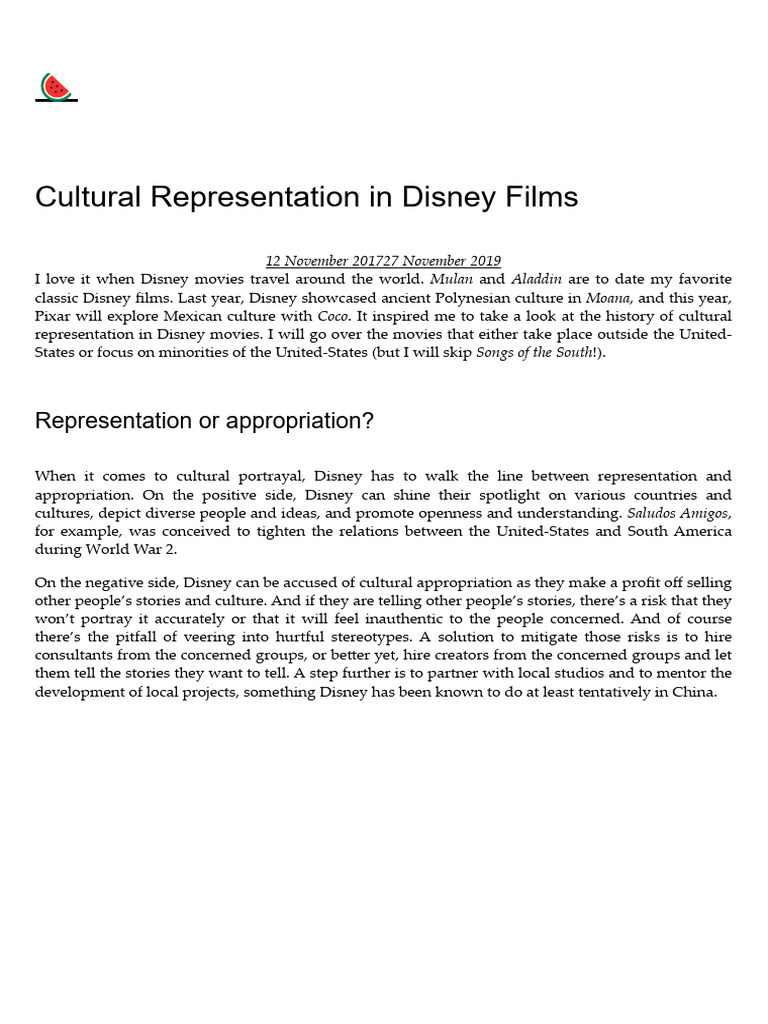 Cultural Representation in Disney Films - ? | Download Free PDF | Moana ...