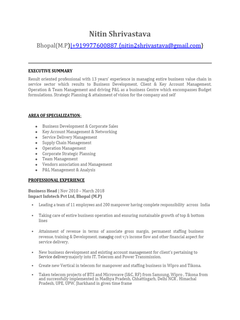 CV - Nitin Shrivastava | Download Free PDF | Business | Economies