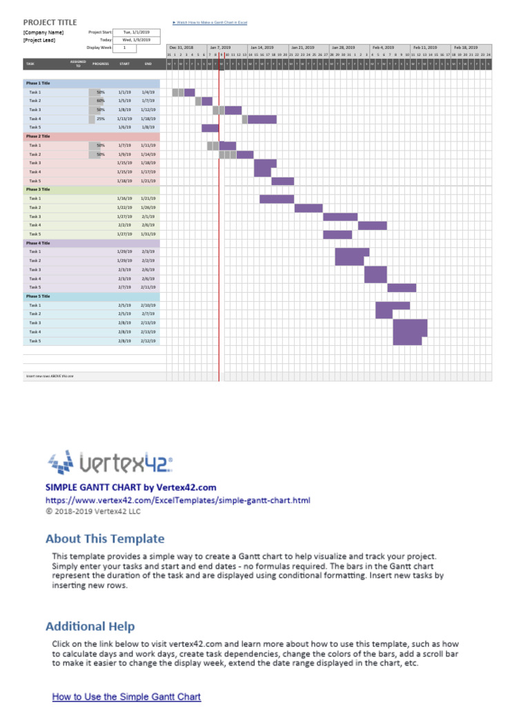 Simple Gantt Chart Ms | PDF | Spreadsheet | Computing