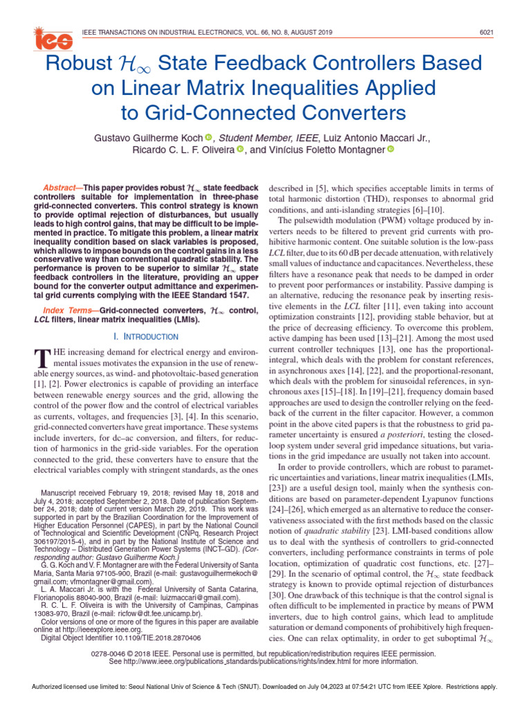 Robust Mathcal H Infty State Feedback Controllers Based On Linear Matrix Inequalities Applied To ...