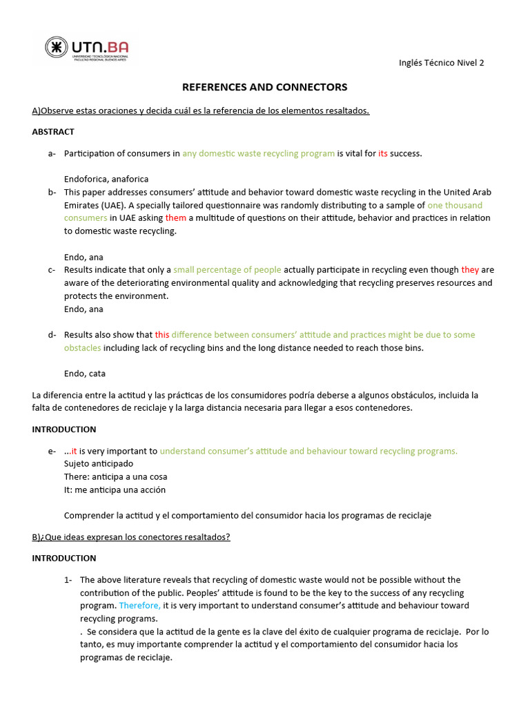References and Connectors PRACTICA | PDF | Behavioural Sciences ...