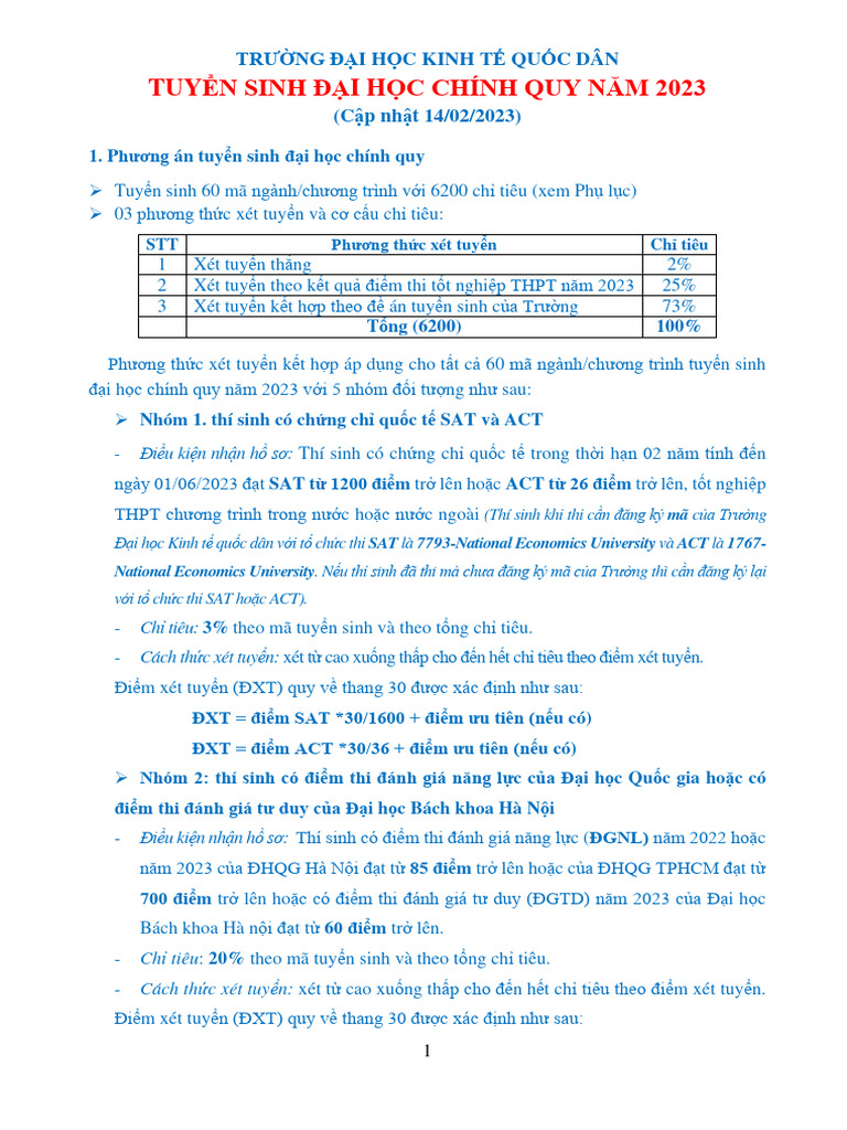 DH KTQD - Thongtin-tuyensinh-DHCQ-2023 - 14-02-2023-Update | PDF