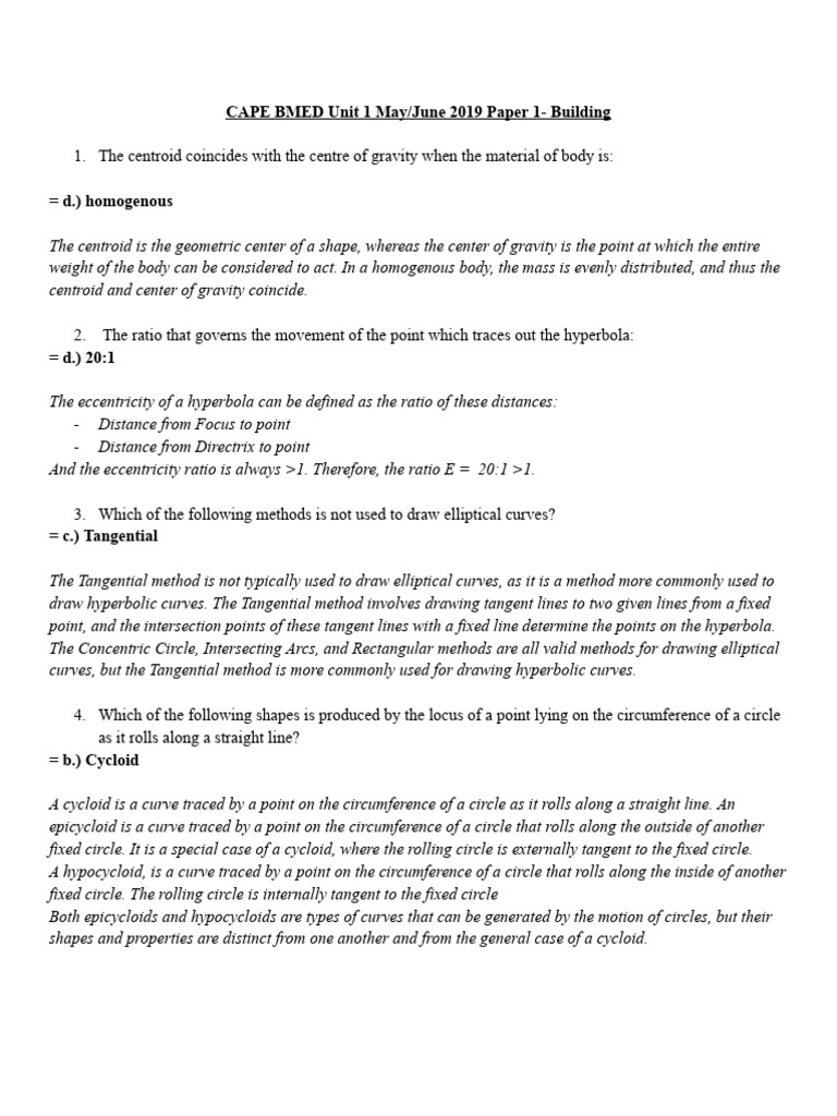 CAPE BMED Unit 1 - May June 2019 Paper 1 Building | PDF | Circle ...