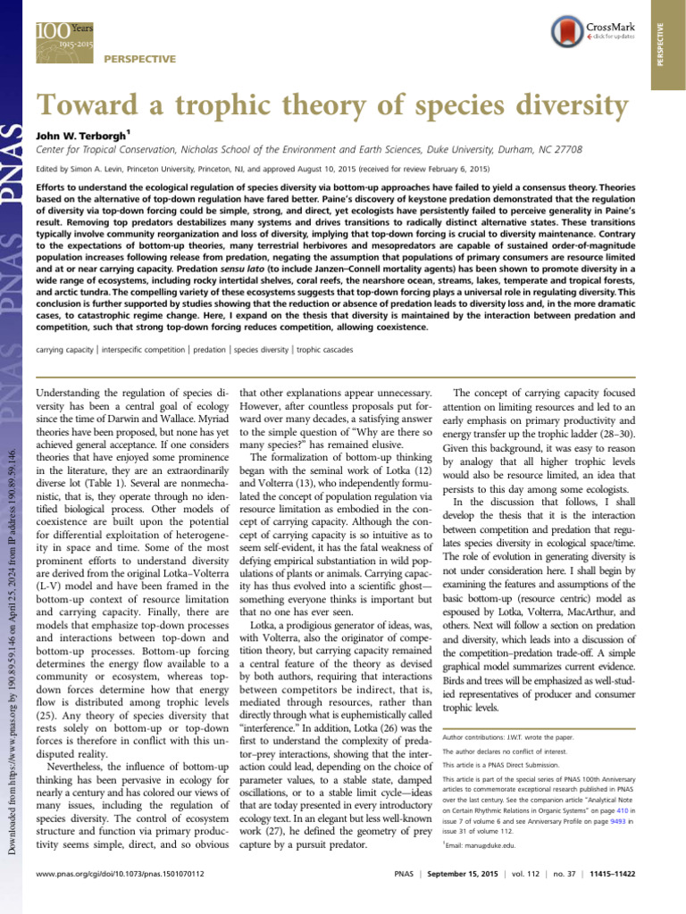 Trophic Theory of Species Diversity | PDF | Biodiversity | Ecology