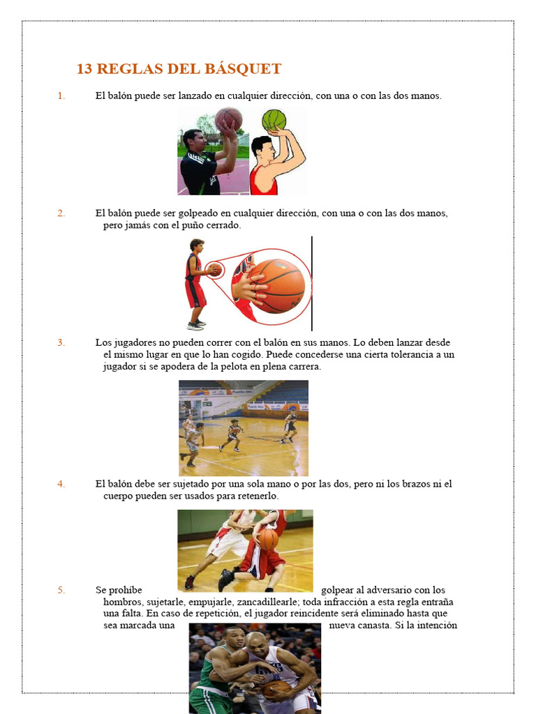13 REGLAS DEL BASQUET | PDF | Deportes | Deportes de equipo