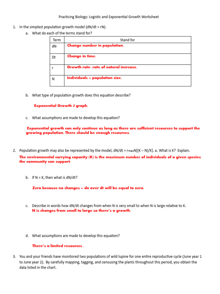 ECOLOGY Logistic and Exponential Growth Worksheet Raghad | PDF ...