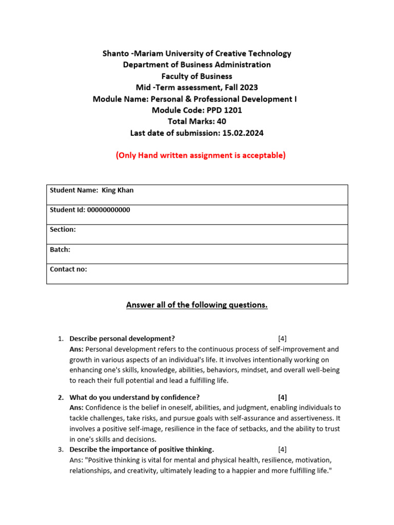 Only Hand Written Assignment Is Acceptable | Download Free PDF | Body ...