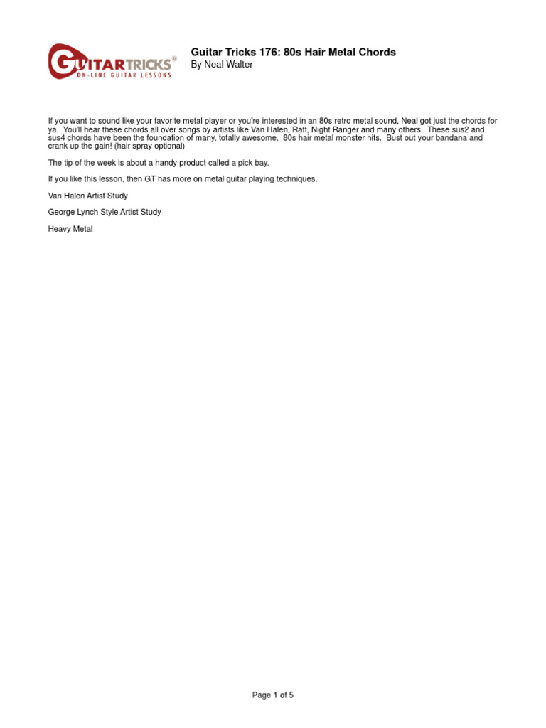 80s Hair Metal Chords | PDF