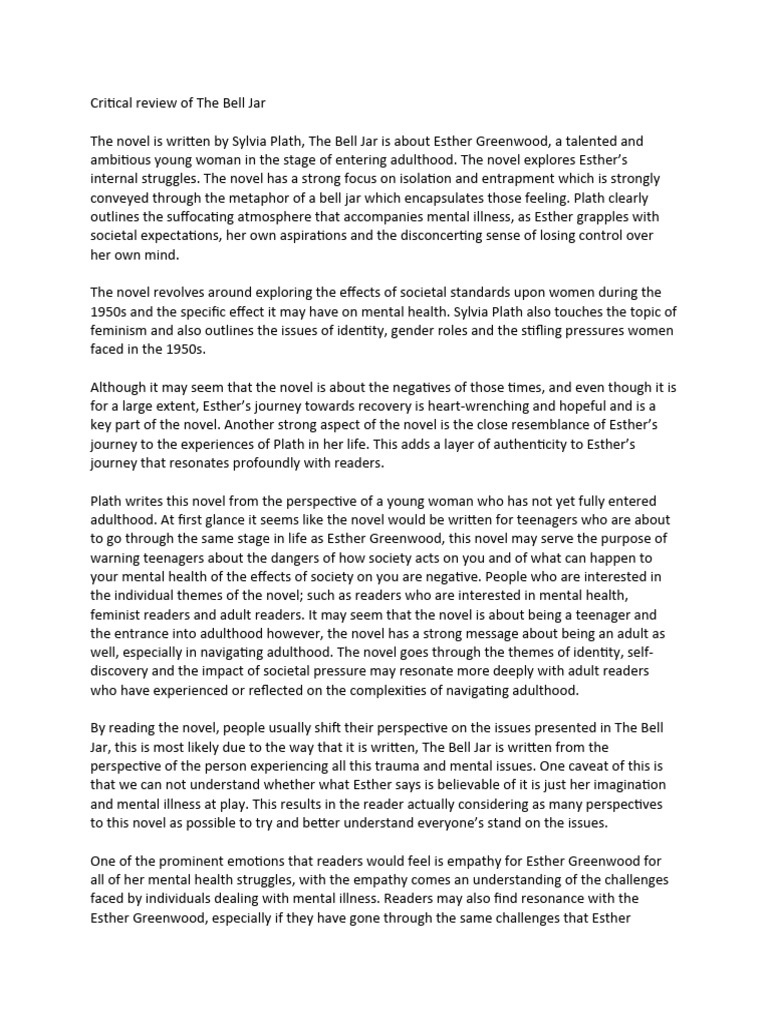 Critical Review of The Bell Jar | PDF | Behavioural Sciences | Psychology