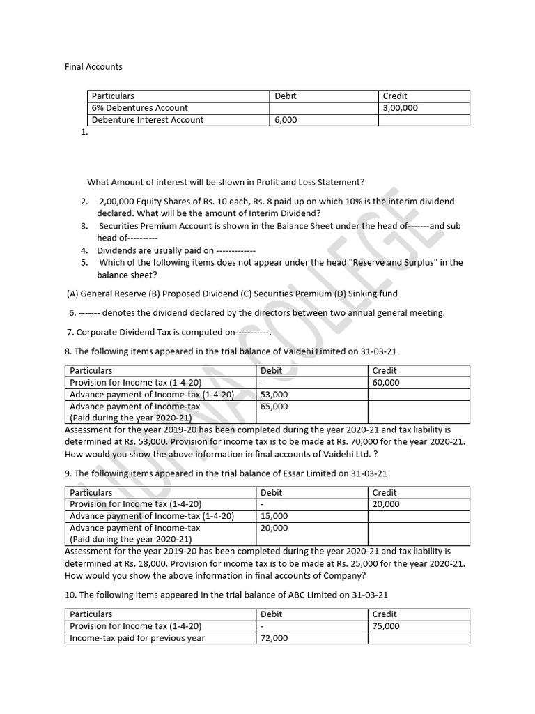 Final Account Practical Short Sum | PDF | Debits And Credits | Dividend