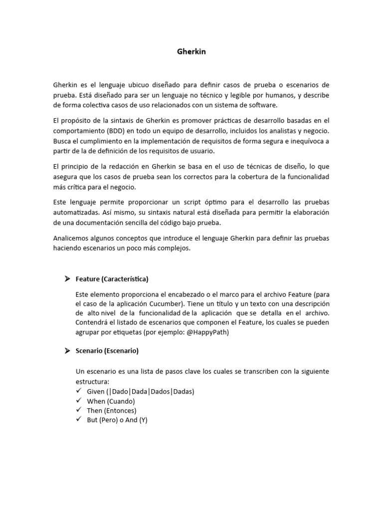 Lenguaje Gherkin | PDF | Lenguaje de programación | Software