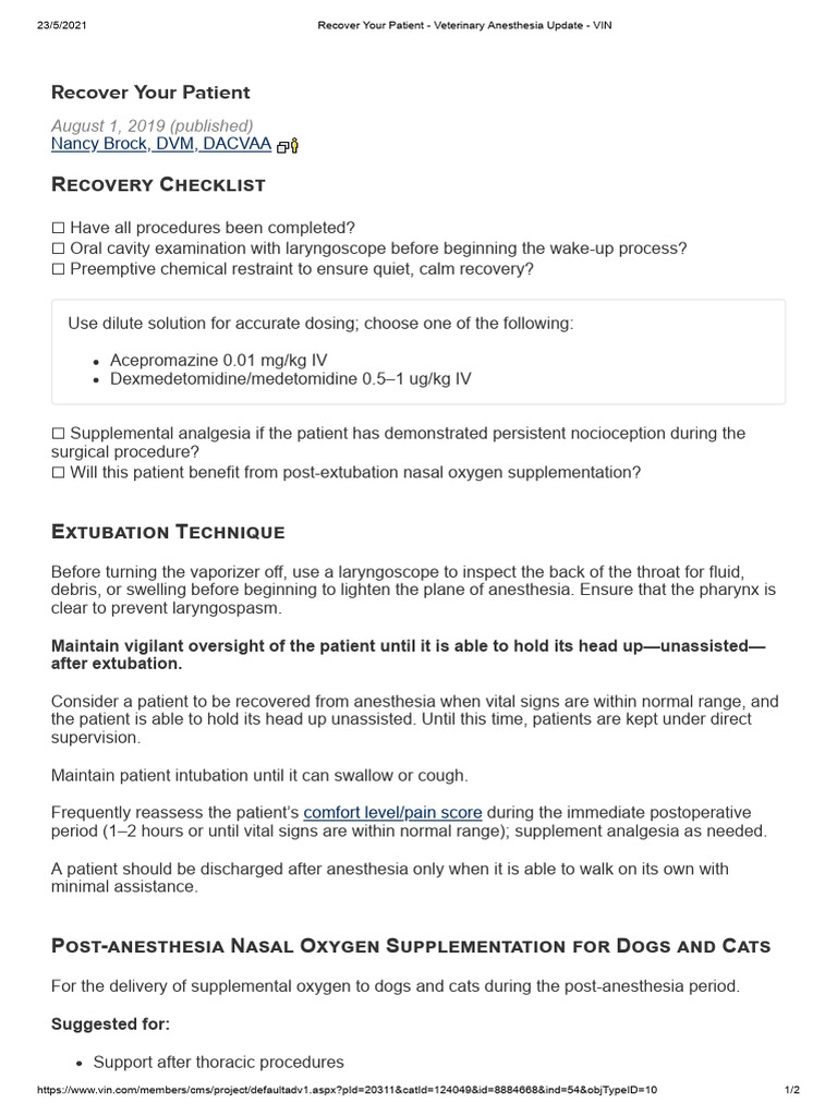 Recover Your Patient - Veterinary Anesthesia Update - VIN | Download ...
