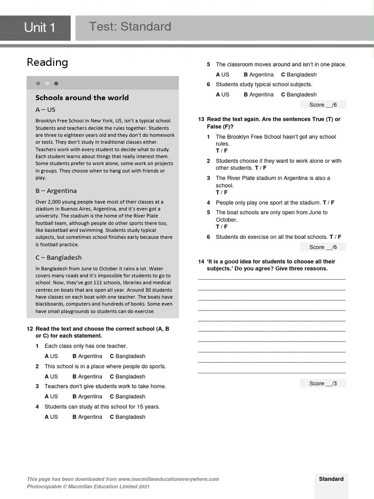 A2 U1 Test Standard Removed | PDF | Learning