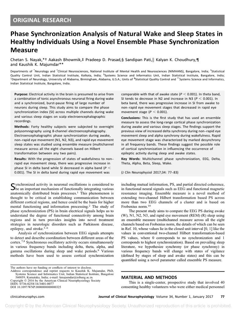 Phase Synchronization Analysis of Natural Wake and Sleep States in ...