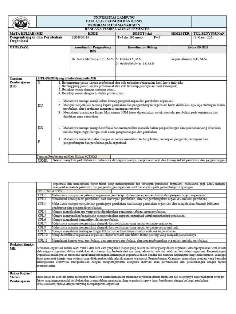 RPS Pengembangan Dan Perubahan Organisasi | PDF