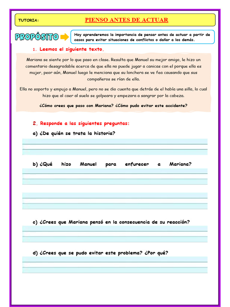 U2 S5 Ficha D5 Tutoria Pienso Antes de Actuar | PDF | Juegos y ...