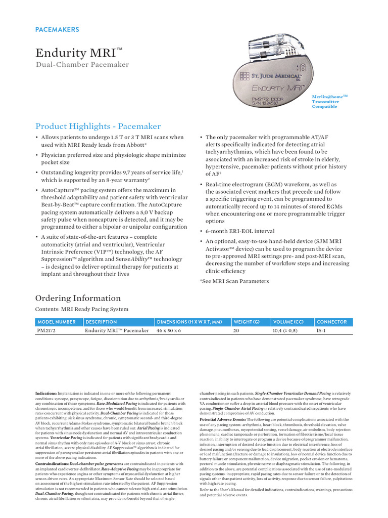 Endurity Mri PM2172 3T | Download Free PDF | Artificial Cardiac ...