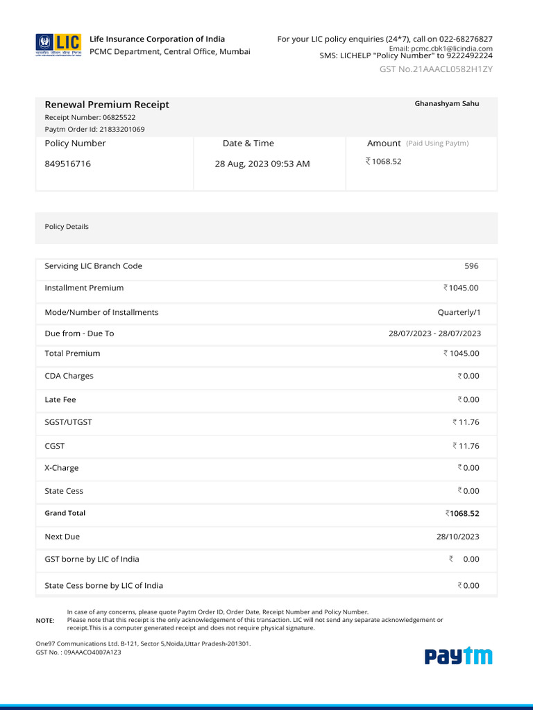 Invoice 21833201069 | PDF | Service Industries | Payments