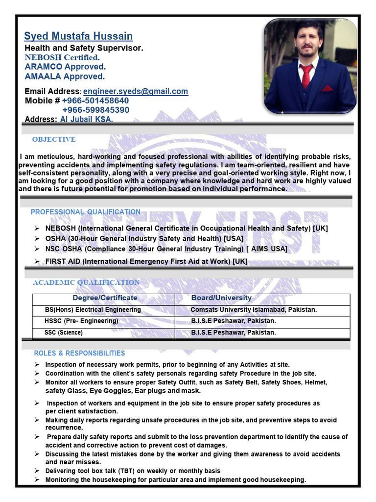 Syed Mustafa HSE Supervisor CV. | Download Free PDF | Safety ...