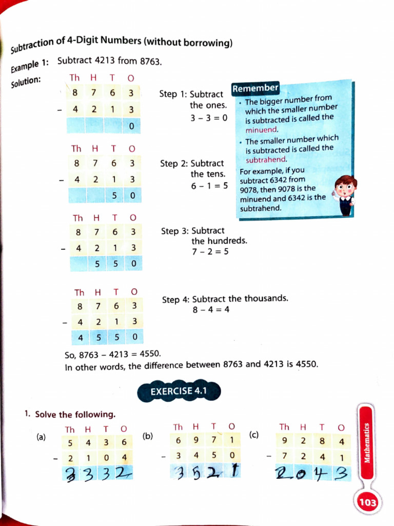 Subtraction of 4-Digit Numbers Explained | PDF | Subtraction | Numbers