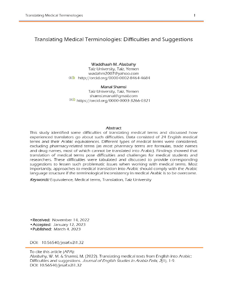 View of Translating Medical Terminologies | PDF