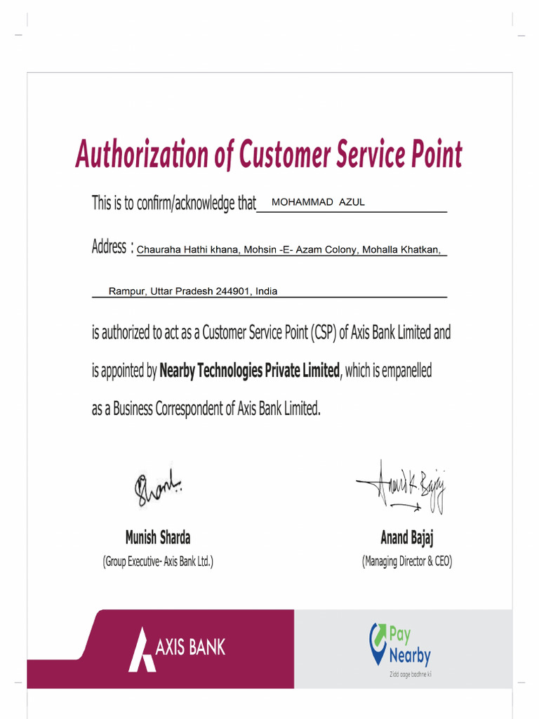 Axis Certificate Letter | PDF